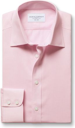 CHARLES TYRWHITT B&uuml;gelfreies Hemd mit Hahnentrittmuster - Rosa Knopfmanschette