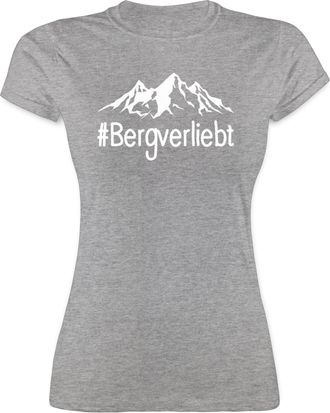Shirtracer Shirt Damen - Bergverliebt - wei&szlig; - S - Grau meliert - Geschenkideen f&uuml;r Wanderer Sport Berg Tshirt verliebt Berge Shirts Geschenke Bergsteiger Wander