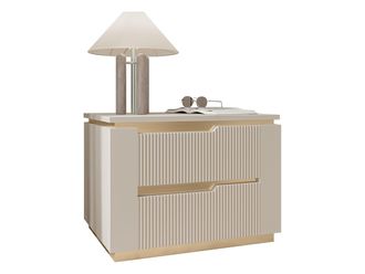 Mirjan24 Nachttisch Hilafin 2S mit 2 Schubladen, Nachtschrank, Goldene Akzente, geriffelte Fronten, Nachtkonsole, Nachtkommode, Beistelltisch (Sandbeige + Gold