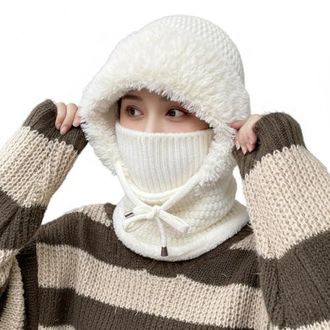 Generic Bonnet dhiver chaud tricot&eacute; pour femme, bonnet en tricot thermique doux avec &eacute;charpe et masque, cagoule coupe-vent confortable pour lext&eacute;rieur, pour l