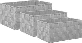 Brandsseller 3er Set Aufbewahrungsboxen - 22x15x11 cm, 21x13x9,5 cm, 19x11x8,5 cm - eckige Regalkörbe ohne Deckel - Rattanoptik, geflochten mit Metallrahmen - Hell