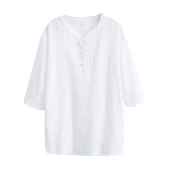 Generic T-shirt pour homme &agrave; col rond, manches courtes, couleur unie, col montant, pour la vie quotidienne, la maison, coupe d&eacute;contract&eacute;e, printemps/&eacute;t&eacute;, Blan