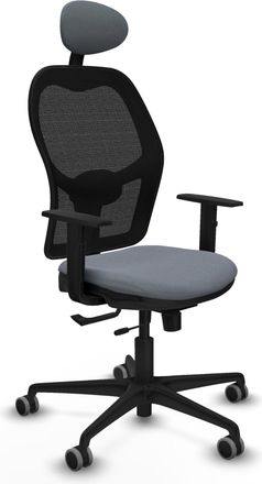 Piqueras y Crespo Grauer Schreibtischstuhl mit 1D-Armen, h&ouml;henverstellbare Lendenwirbelst&uuml;tze und festes Kopfteil, ausgestattet mit Syncro/Traslack und eingespritztem S