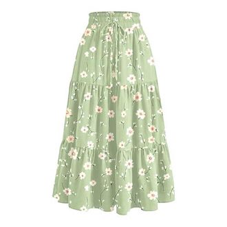 Generic Jupe longue pliss&eacute;e r&eacute;tro &eacute;lastique taille haute en forme de A avec jupe large pour femme, vert, XXL