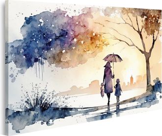 Islandburner Bild auf Leinwand Mutter Kind Spaziergang Aquarell Gelassenheit Technologie Bilder Wandbilder Poster JBOC-1P