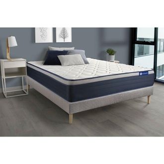 Actisom Ensemble matelas Ressorts ensachés+Mémoire de forme actiflex max 160x200 cm Maxi épaisseur 7zones confort + sommier kit gris