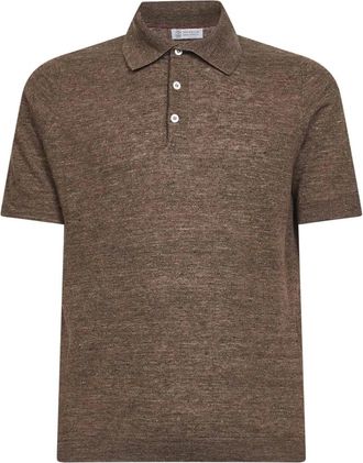 Brunello Cucinelli Homme, Tops, Brun, Taille: 2XL Polo en maille de lin et de coton