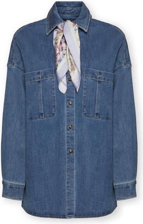 Elena Miro Femme, Blouses et Chemises, Bleu, Taille: 38/40 FR Chemise en denim d&eacute;lav&eacute; avec foulard