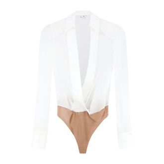 Elisabetta Franchi Femme, Tops, Blanc, Taille: 38 FR Body col V