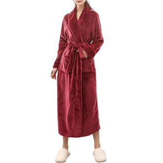 Generic Peignoir Femme Hiver Longue Manche Jacquard Maxi Ceinture Poche Color Block