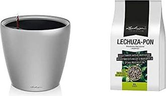 Lechuza Classico Premium 21 LS hochwertiges Pflanzgefäß mit ERD-Bewässerungs-System, Silber metallic, Diameter: 21cm Height: 20cm+ PON 3L Pflanzsubstrat, Neut