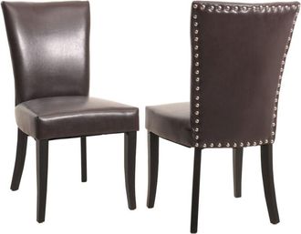 Hhg Neuwertig] 2er-Set Esszimmerstuhl Chesterfield Edinburgh, Stuhl Küchenstuhl, Nieten MVG-zertifiziert Kunstleder, braun, dunkle Beine