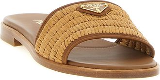Prada Woven Raffia Slides - Tan