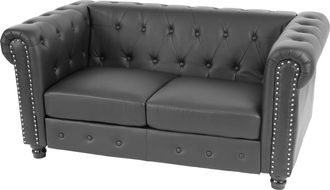 Mendler Luxus 2er Sofa Loungesofa Couch Chesterfield Kunstleder 160cm - runde Füße, schwarz