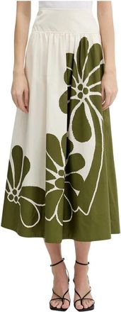 Farm Rio Farm Rio - Jupe Midi Imprim&eacute; Floral en Coton - Femme - Jupes - Vert - Taille: 36 FR