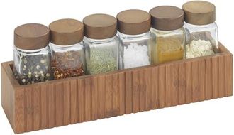 WENKO Gewürzregal Mod. Mera mit Gewürzstreuer Anni, Regal aus geräuchertem Bambus, zur Aufbewahrung von Gewürzen und Gläschen