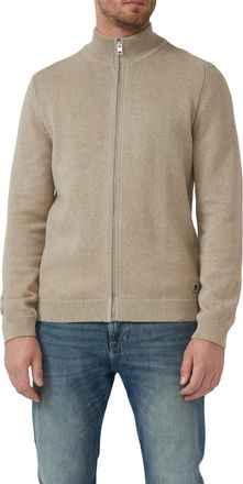 s.Oliver Baumwoll-Strickjacke mit Stehkragen und Logo-Patch