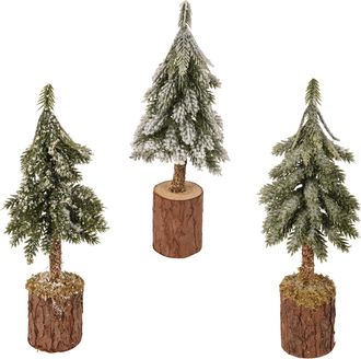 Kaemingk Tannenbaum künstlich 21cm hoch mit Holzsockel 1 Stück Sortiert - platzsparend & wiederverwendbar - Kleiner Deko Christbaum - Weihnachtsdeko & Winterde