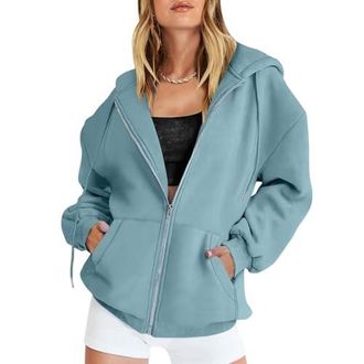 Generic Veste &agrave; capuche zipp&eacute;e doubl&eacute;e en polaire pour femme, sweat surdimensionn&eacute; d&eacute;contract&eacute; avec poche, bleu, XXL