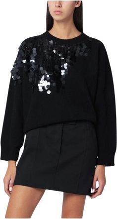 Roberto Collina Femme, Pulls, Noir, Taille: 40 FR Pull Ras du Cou Orn&eacute; de Sequins