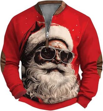 Generic Sweats à capuche à manches longues pour homme - Imprimé Père Noël 3D - Fermeture éclair - Manches longues - Décontracté, Rouge, XXL