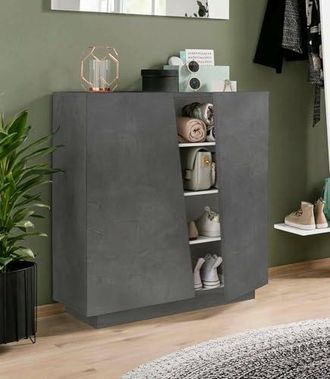 Dmora Schuhregal Joel, Mehrzweckschrank mit 2 T&uuml;ren, Schuhregal f&uuml;r den Eingangsbereich, 100 % Made in Italy, 80 x 38 x 86 cm, Schiefer