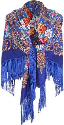 Generic Poncho Femme Hiver Chaud Chale Femme Hiver Chaud Cape Femme Effet enveloppant Carr&eacute; 130X130 Cm Imprim&eacute; Ethnique Pompons Extra Large Automne-Printemps