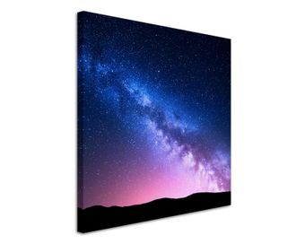 Paul Sinus Art Quadratische Fotoleinwand 90x90cm Landschaftsfotografie - Milchstraße im pinken Sternenhimmel auf Leinwand exklusives Wandbild moderne Fotografie für 