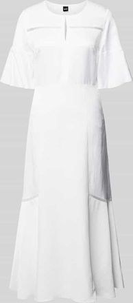 HUGO BOSS Midikleid aus Viskose-Leinen-Mix mit Schl&uuml;sselloch-Ausschnitt