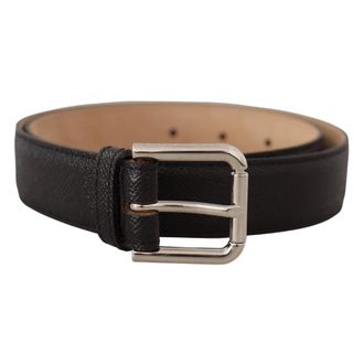 Dolce & Gabbana Homme, Accessoires, Noir, Taille: 75 CM Ceinture en Cuir Noir avec Boucle en Métal