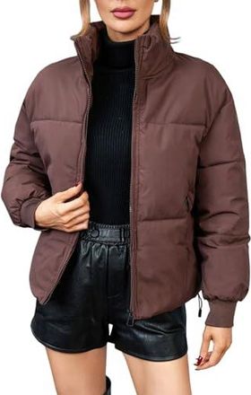 Generic Vestes dhiver matelass&eacute;es &agrave; manches longues et fermeture &eacute;clair int&eacute;grale pour femme avec poches, caf&eacute;, XL