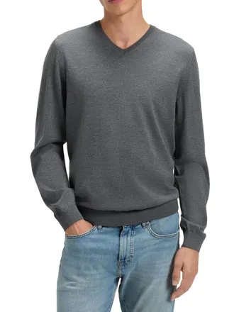 HUGO BOSS Mens Melba V-Neck Virgin Wool Sweater Grey Clothing > Knitwear