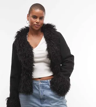 Collusion Plus Jacke mit faux-fur-Besatz im Afghan-Stil in Schwarz