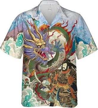 Keephen Japonais Samoura&iuml; Impression 3D Chemise Hawaiienne Femmes Hommes Chemise &agrave; Boutons Casual Bowling Chemise &Eacute;t&eacute; Manches Courtes Chemisier