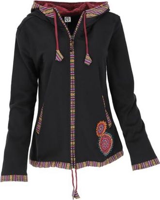 Guru Shop Guru-Boutique, Veste Ethno du Népal, Veste Brodée, Noir/rouge, Ducoton, Size:XL (44), Vestes et Gilets Boho