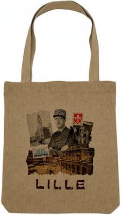 Fabulous Sac Shopping Tote Bag Aspect Lin - Lille Collage Ville France Nord Histoire - Sac de Courses Toile Epaisse 360g Beige Naturel Cabas Port&eacute; Epaule Solid