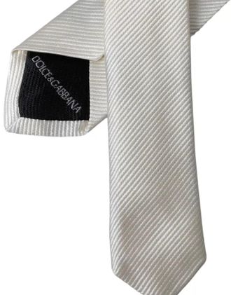 Dolce & Gabbana Mens White Solid Silk Adjustable Tie