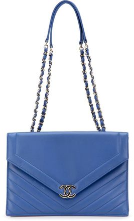 Chanel Hobo Bags - Chevron Calfskin Coco Envelope Shoulder Bag - Gr. unisize - in Blau - f&uuml;r Damen