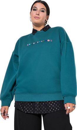 STUDIO UNTOLD Damen gro&szlig;e Gr&ouml;&szlig;en &Uuml;bergr&ouml;&szlig;en Plus Size Sweatshirt, Oversized, Ziersteinchen Petrol 50+ 845373755-50+