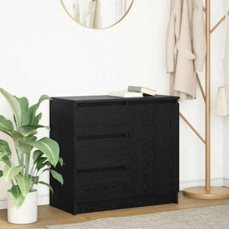 vidaXL Vidaxl - Buffet avec tiroir ch&ecirc;ne noir 71x35x65 cm bois ding&eacute;nierie