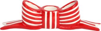 Talking Tables Kerzenhalter mit roter und wei&szlig;er Schleife - Keramik-Weihnachtstisch-Mittelst&uuml;ck, festlicher gestreifter Kerzenhalter f&uuml;r Abendessen, Kerzen, Urlaubsd