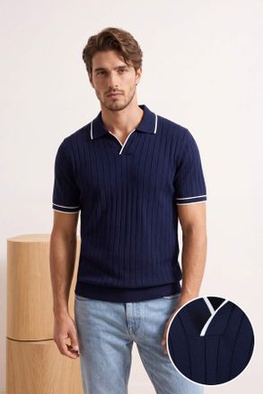 Trendyol MAN Herren Dunkelblau Einfarbig Kurz Regular Fit Poloshirts