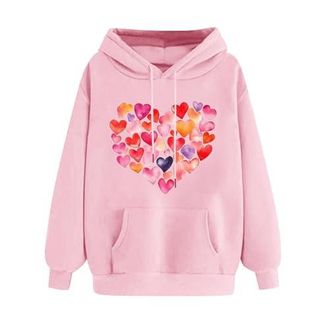 Generic Sweat &agrave; capuche &agrave; manches longues en forme de coeur pour femme - Tendance et confortable - Avec poches, rose, M