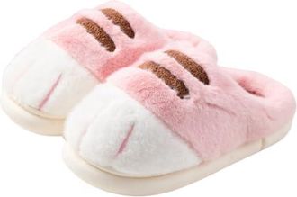 Generic Chaussons Femme Mignonnes Patte De Chat Chauds Chaussons Plush Hiver, Confortable Design Patte danimal Doux Pelucheux Slip-on Anti-D&eacute;rapant Int&eacute;rieur 