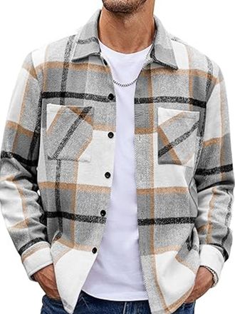 EUDOLAH Herren Flanellhemd Karo Langarm Button Down Freizeithemd Weiches Baumwollmischgewebe L&auml;ssiges Winterhemd Hemdjacke (4XL,Hellgrau Karo)