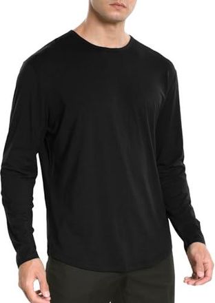 Generic T-shirt pour homme avec col rond ultra doux, l&eacute;ger, manches longues, d&eacute;contract&eacute;, t-shirt basique, Noir, 3XL