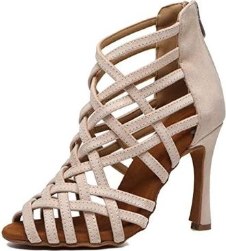 Minitoo Chaussures de danse confortables pour femme avec fermeture par friction, L497 Nude Talon 10 cm, 37 EU