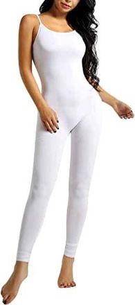 Minetom Femme Combinaison de Sport Sexy Slim Leggings Fitness Jumpsuit Une Pièces Slim Extensible sans Manches Bodysuit Running Gym Yoga Jumpsuit A Blanc XS