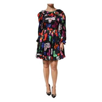 Msgm Msgm, Femme, Robes, Multicolore, Taille: 36 FR Robe Mini &agrave; Volants Florale Noire