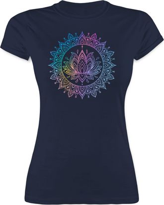Shirtracer Shirt Damen - Yoga - Mandala Lotusblume I Spirituelle Meditation I Pilates Lotus Entspannung - S - Navy Blau - t-Shirt Yoga-Shirts Joga Wellness Tshir